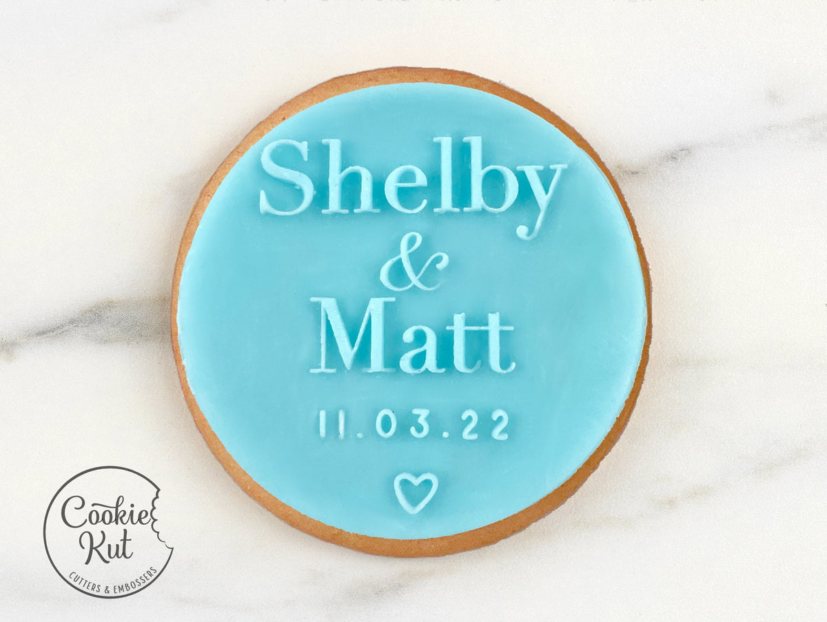 CUSTOM Wedding Names & Date With Heart - Fondant Biscuit Embosser Stam ...