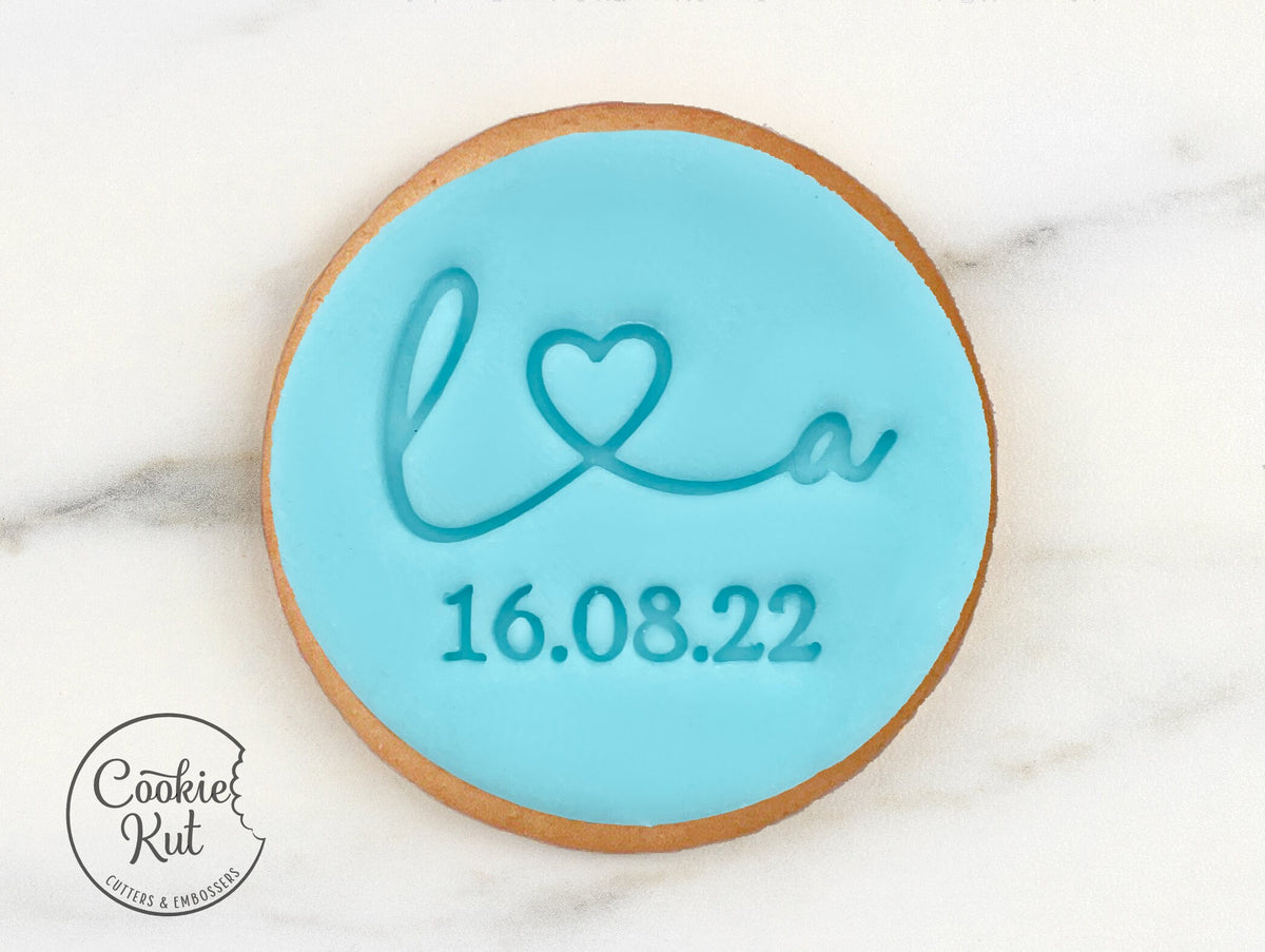 CUSTOM Wedding Initials & Date With Heart - Fondant Biscuit Reverse Em ...